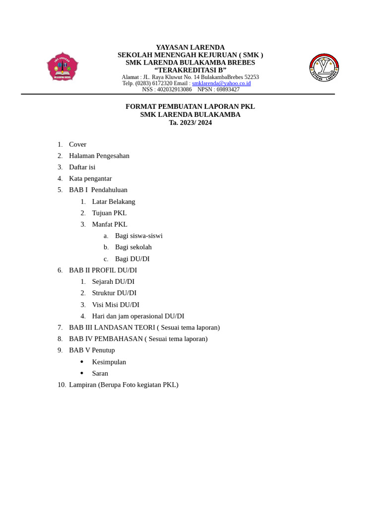 Format Pembuatan Laporan PKL | PDF