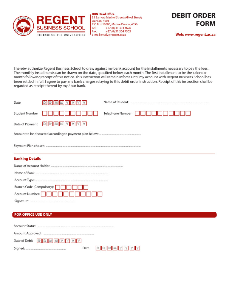Debit Order Form | PDF