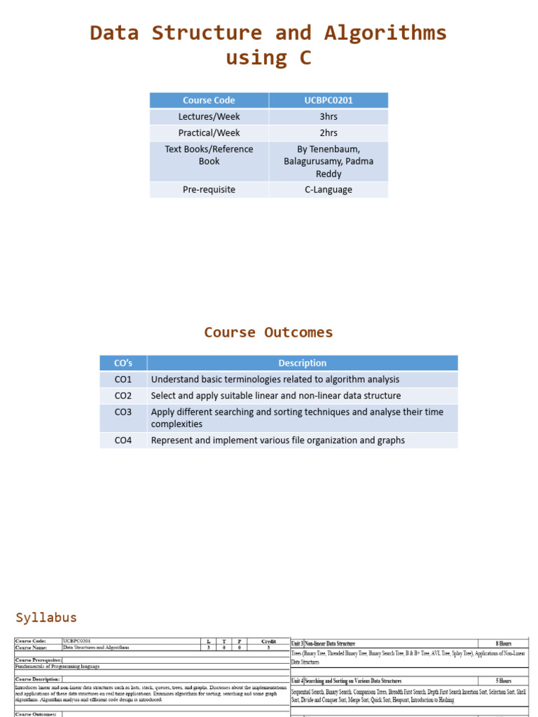 Data Structure and Algorithms Using C: Course Code UCBPC0201 | PDF