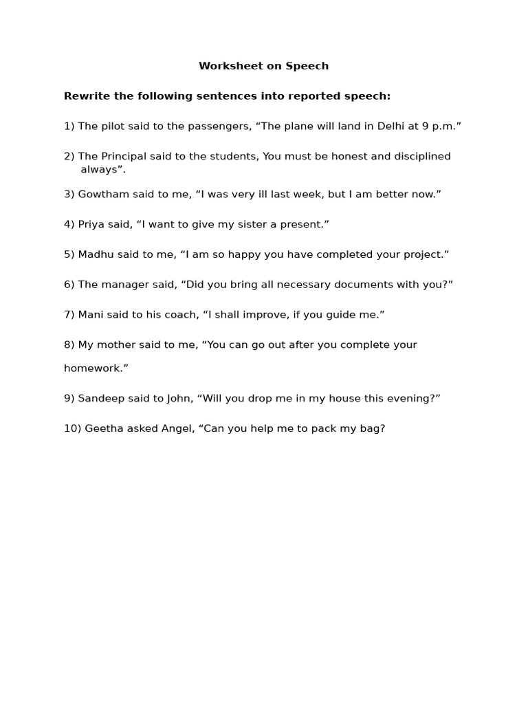 Speech Worksheet | PDF