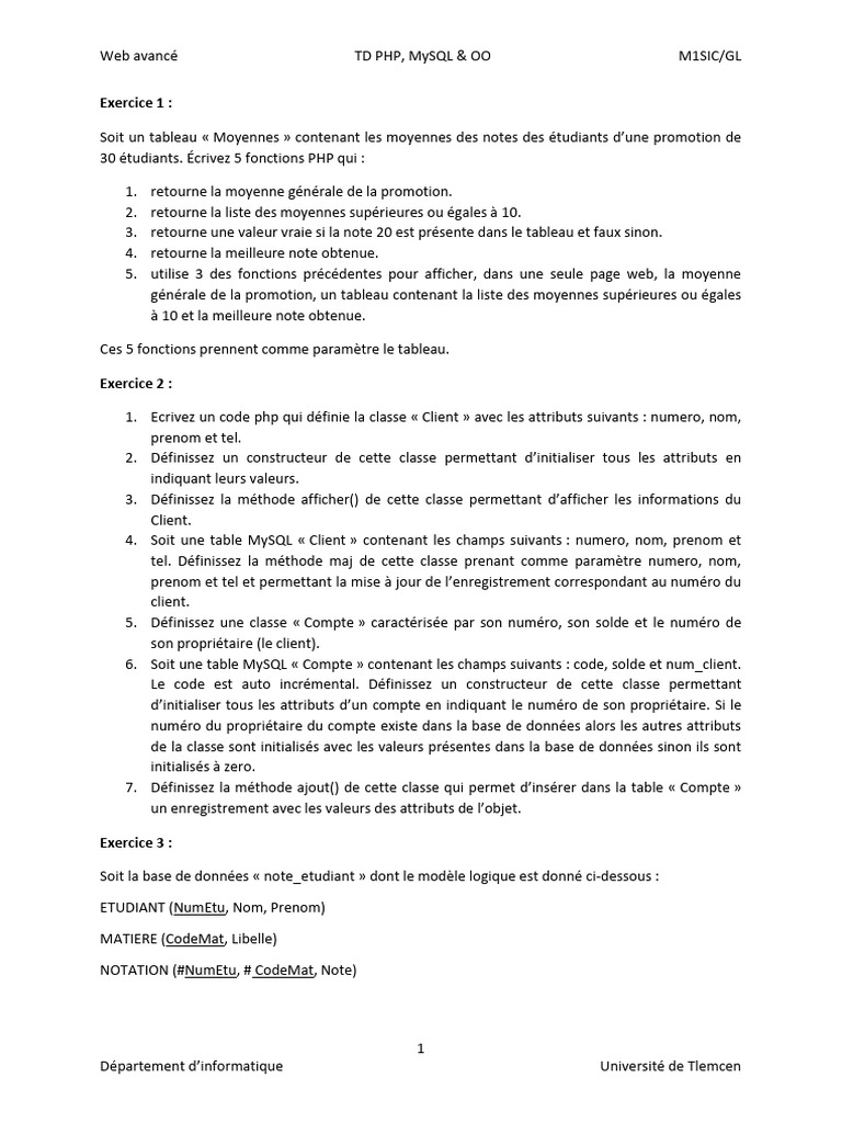 TD PHP MySQL OO | PDF