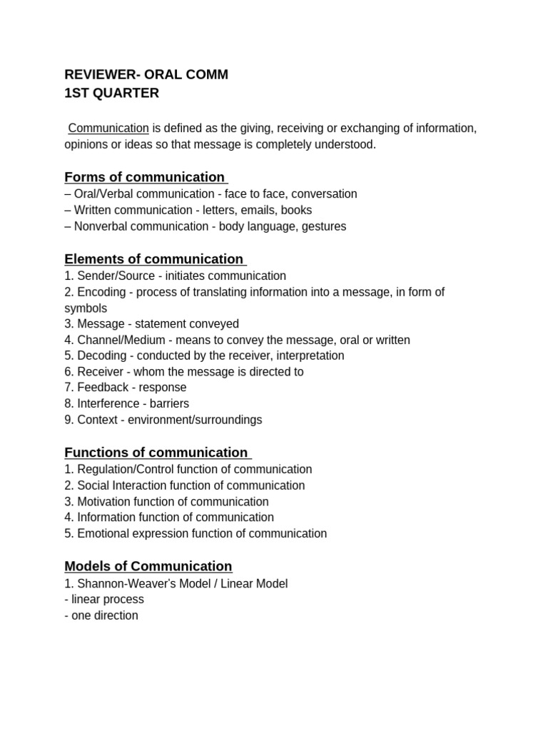 Oral Comm - Reviewer (1st Quarter) | PDF