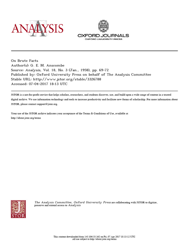 Anscombe, Brute Facts | PDF