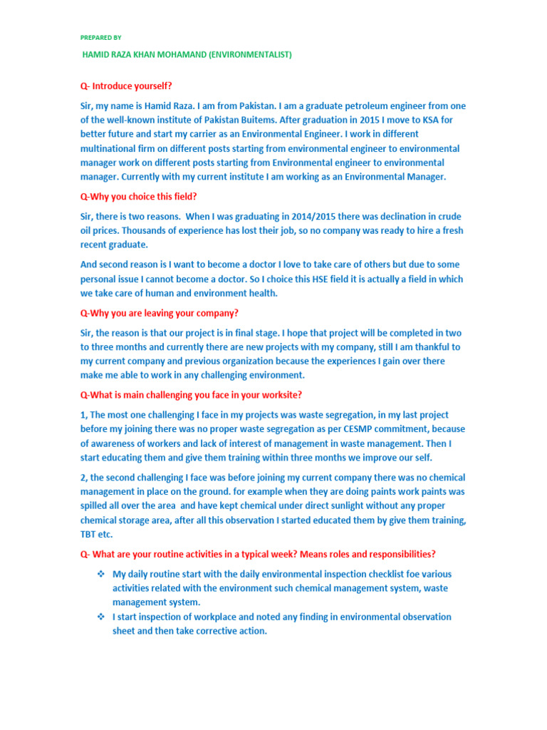 Env Interview Questions Final Pdf Particulates Life Cycle Assessment