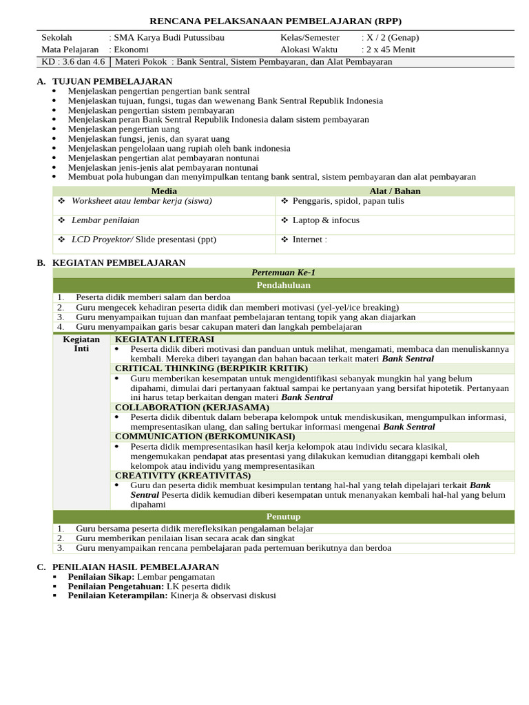 RPP Ekonomi Kelas X SEM 2 | PDF