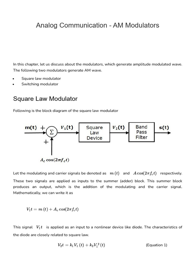 Analog Communication Am Modulators Pdf
