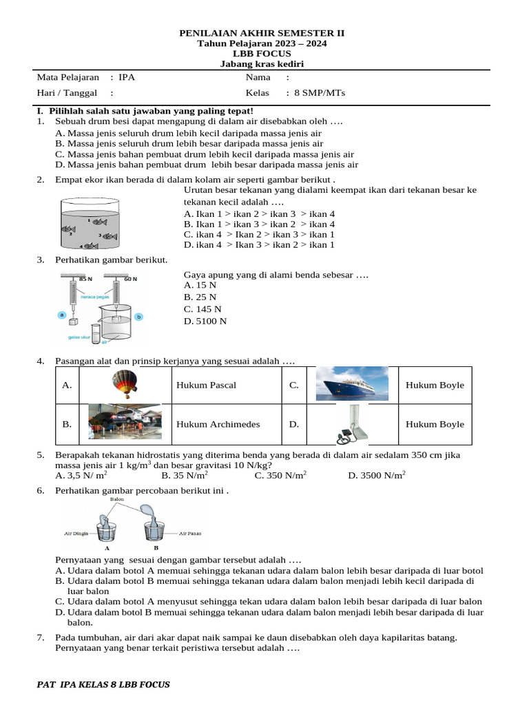 PAT IPA Kelas 8 2023-2024 Paket 2 | PDF