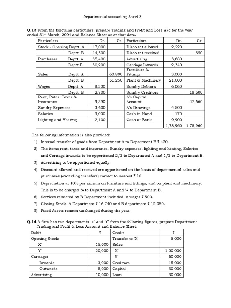 Departmental Sheet 2 | PDF