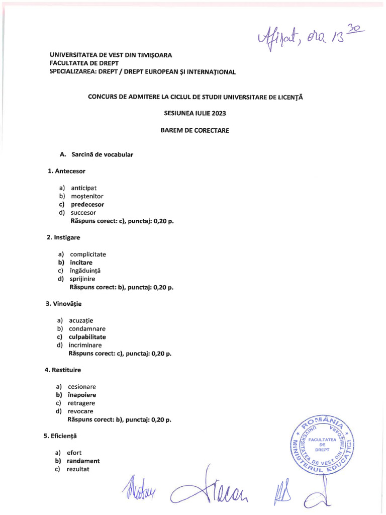 Baremul de Corectare Latestul de Evaluare A Competentelor Lingvistice ...