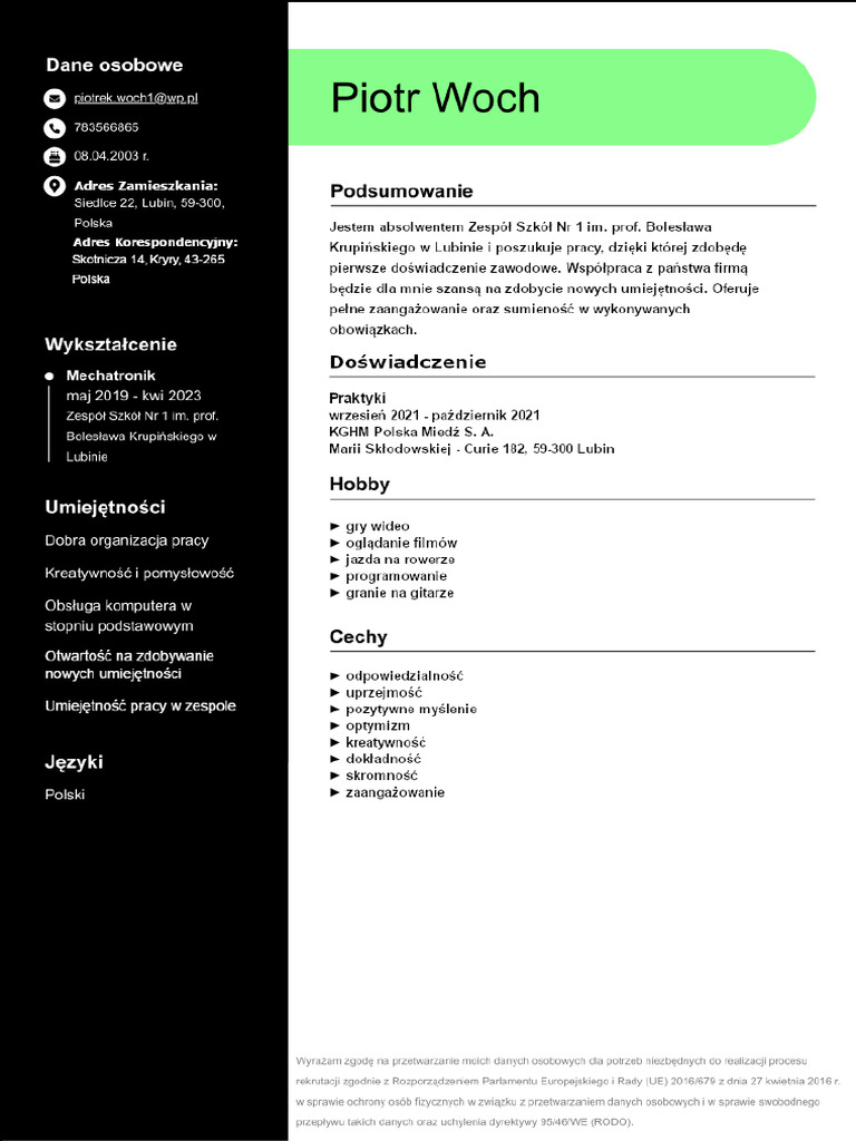 CV - Piotr Woch - Kopia | PDF