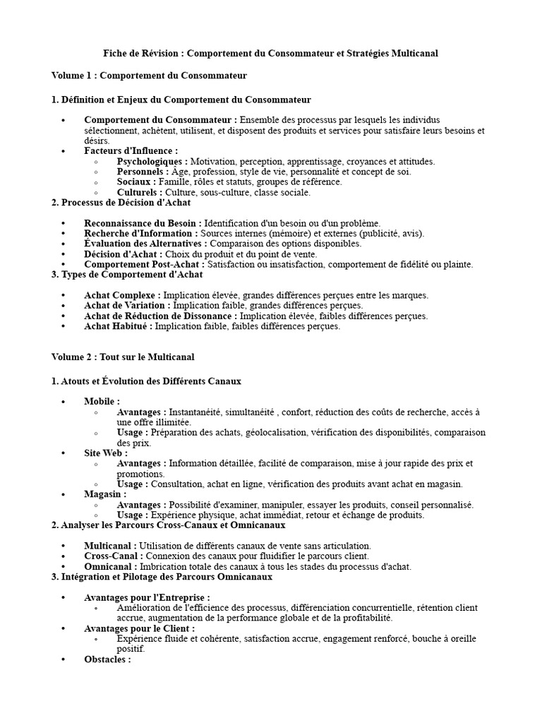Fiche révision comportement conso | PDF