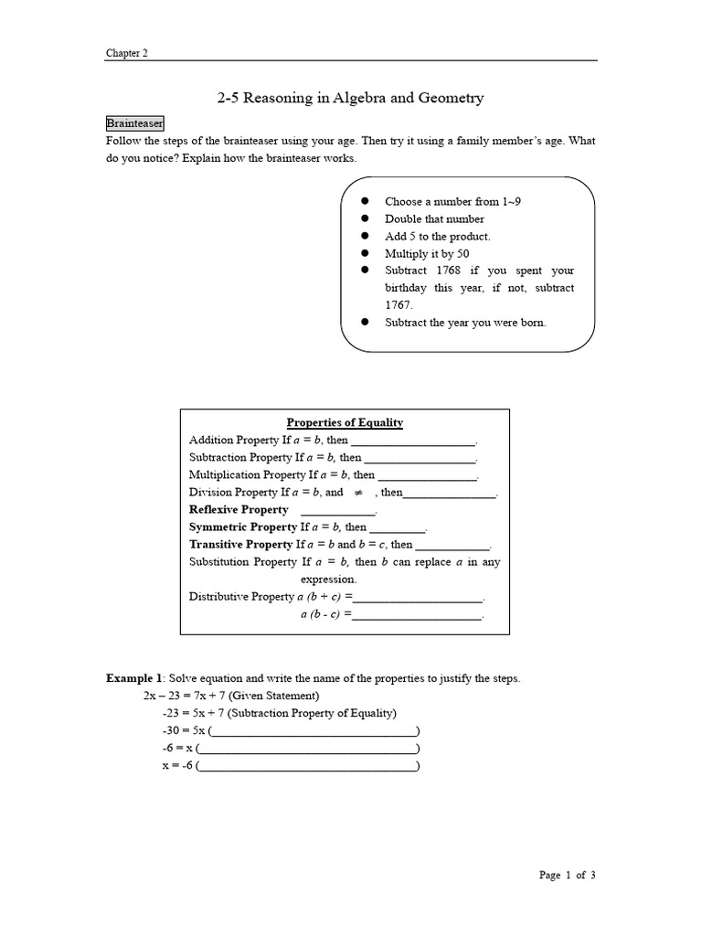 Reasoning in Algebra and Geometry | PDF | Algebra | Geometry