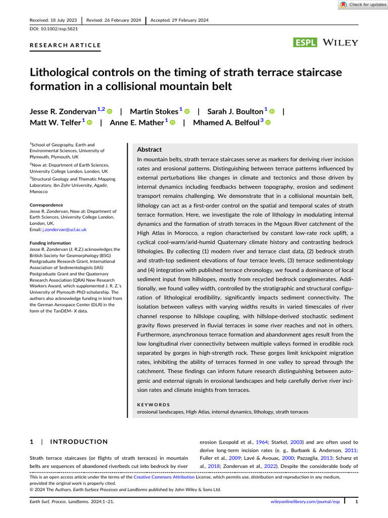 Earth Surf Processes Landf - 2024 - Zondervan - Lithological Controls ...