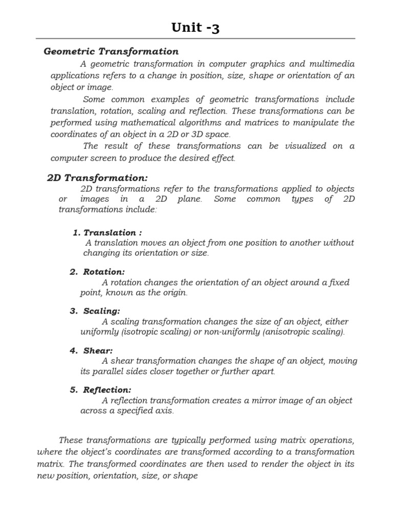 Computer Graphics Unit-3 | PDF