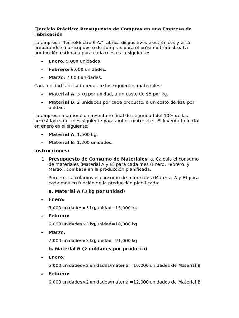 EJERCICIO PRACTICO GUIADO PRESUPUESTO DE COMPRAS | PDF