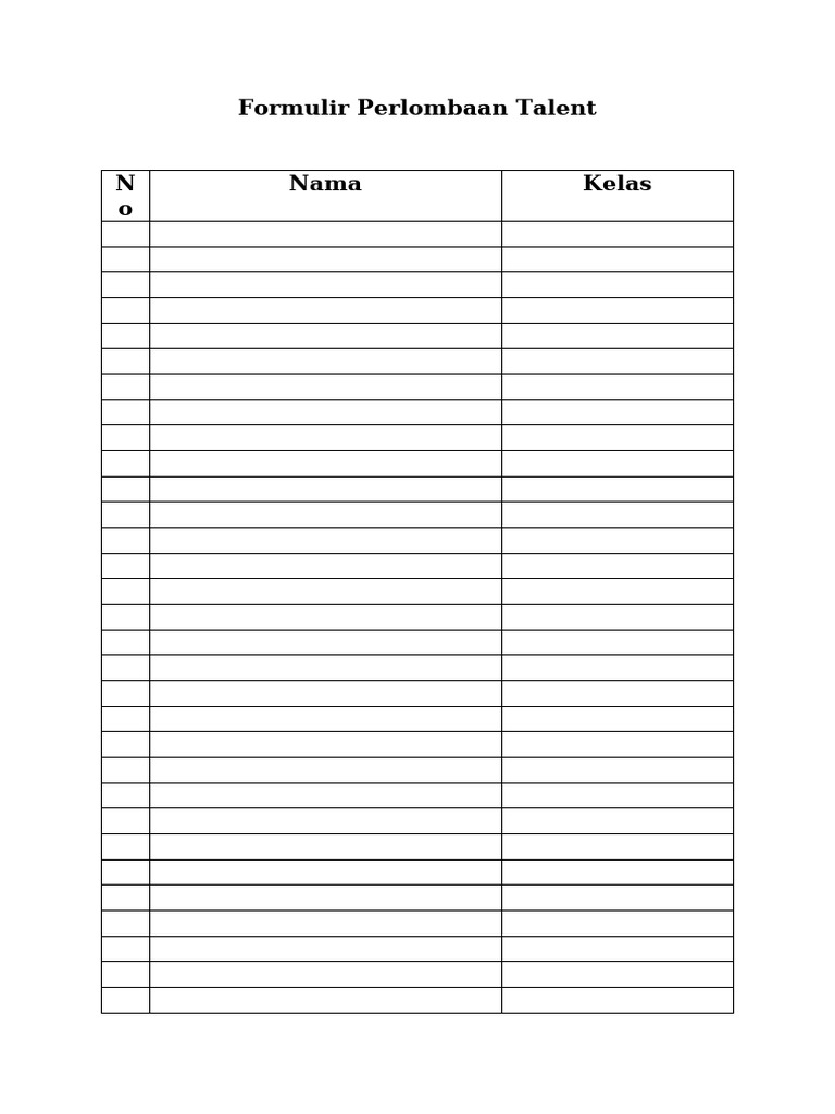Formulir Perlombaan Talent | PDF