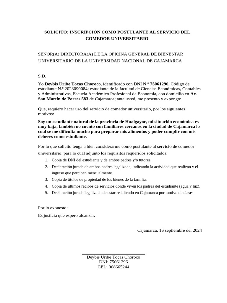 Solicitud Comedor Unc | PDF