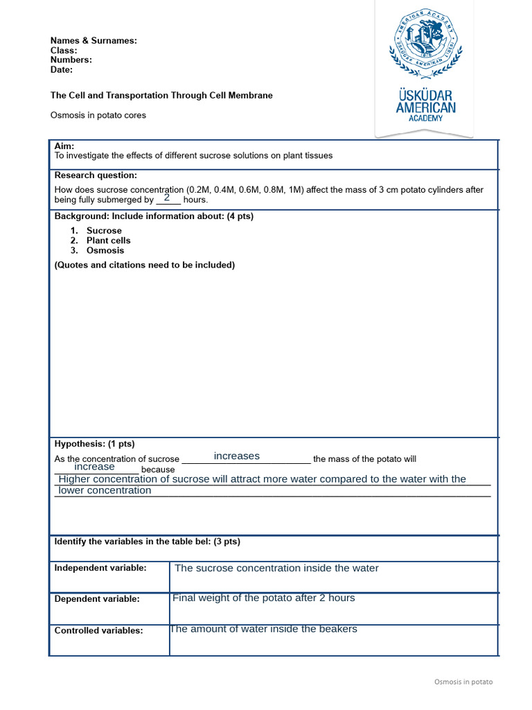 Biology Osmosis Lab Pdf