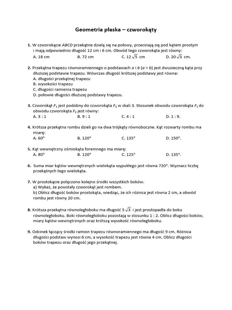 Geom. Plaska - Czworokaty | PDF