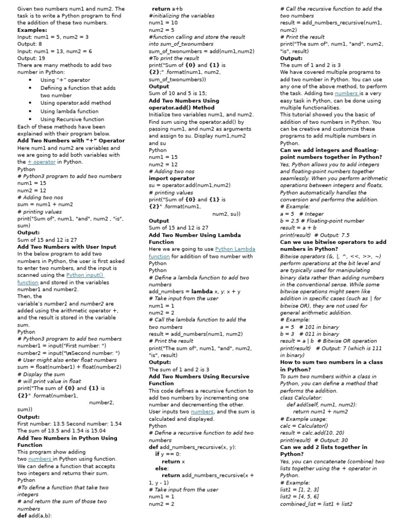 Given Two Numbers Num1 and Num2 | PDF