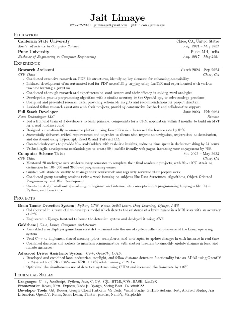 Jait Limaye - Software Developer - Resume | PDF