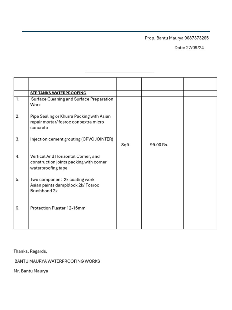 Bantu Maurya Waterproofing Works | PDF