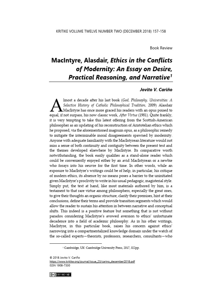 MacIntyre Alasdair Ethics in The Conflic | PDF