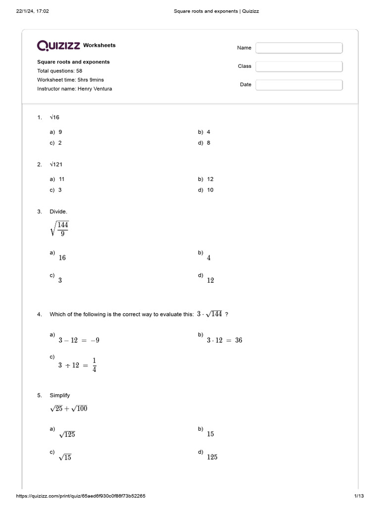 Square roots and exponents | PDF