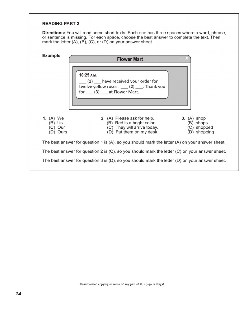 TOEIC-Bridge-Reading Section | PDF