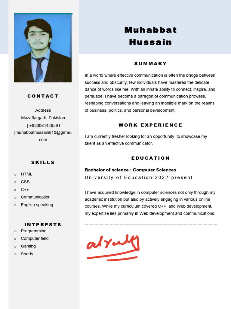 CV Muhabbat Hussain | PDF