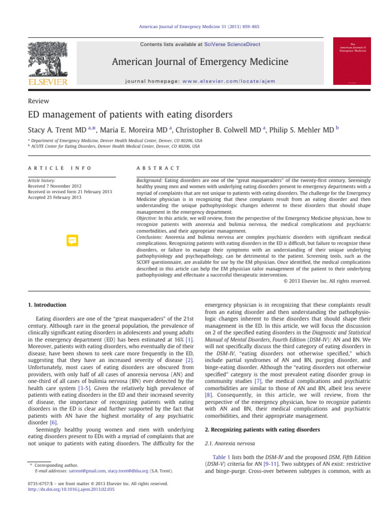 ED Management of Patients With Eating Disorders (2013) | PDF