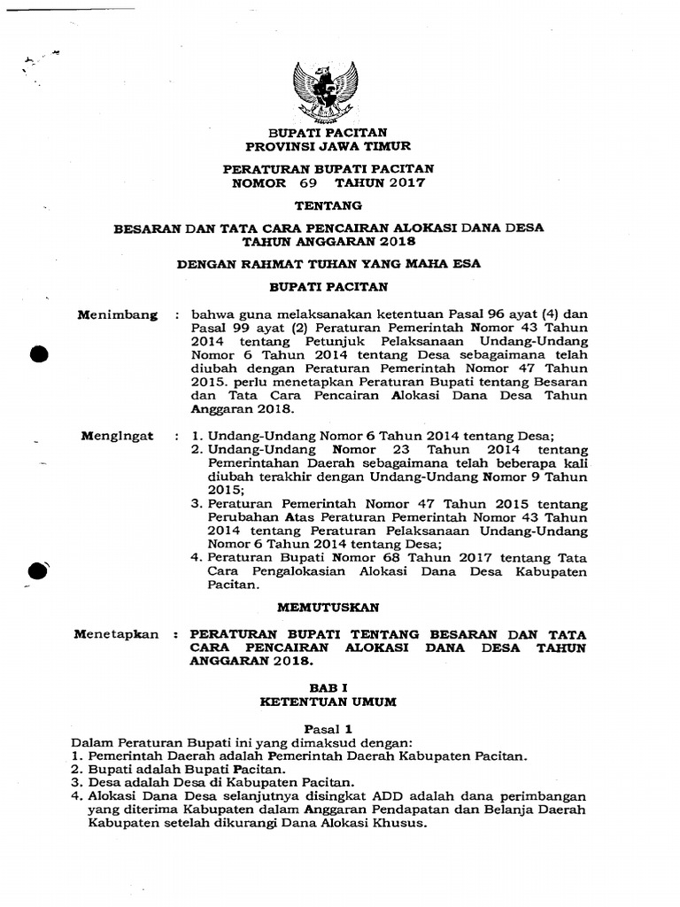 Perbup No 069 Tahun 2017 Besaran Dan Tata Cara Pencairan Alo | PDF