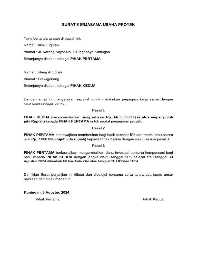 Kontrak Pengadaan Proyek Sapi 2024 | PDF
