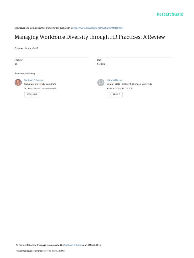 Managing Workforce Diversity Through HR Practices | PDF