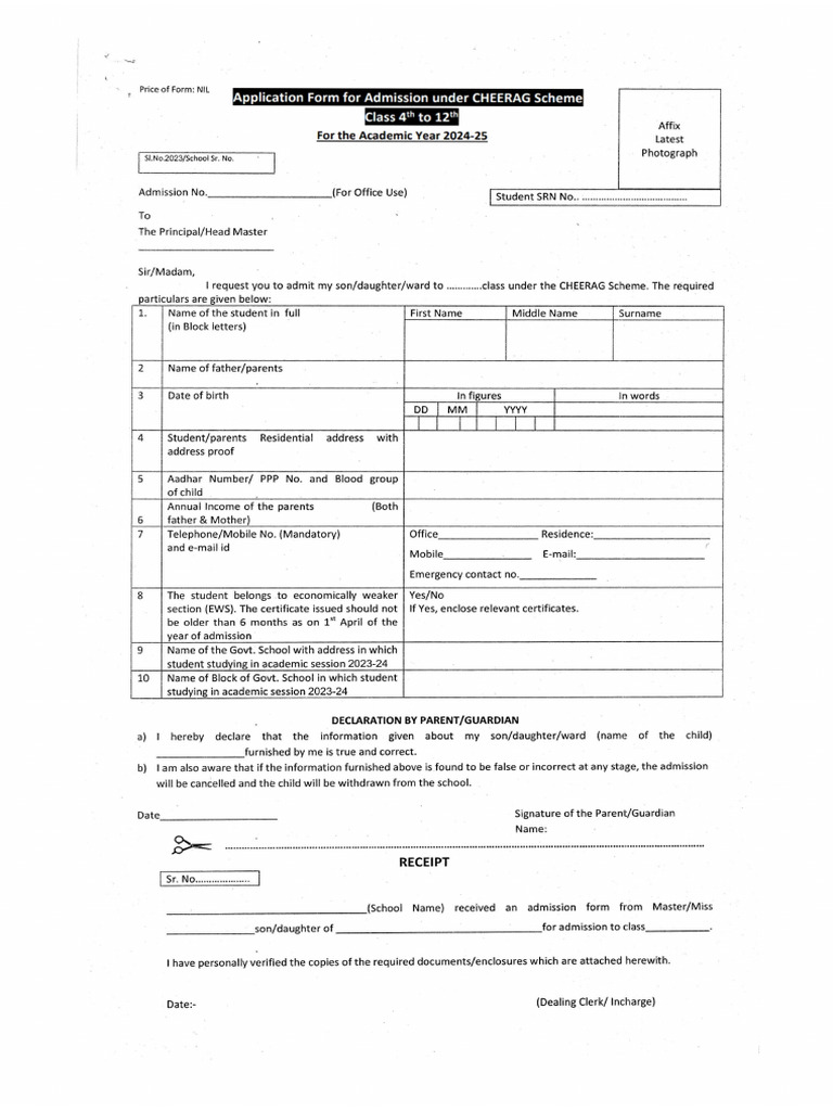 cheerag scheme application form 2024-25 | PDF
