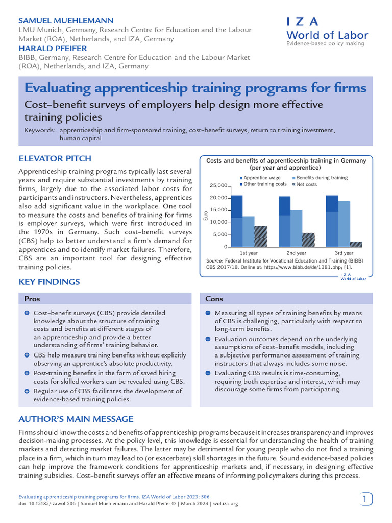 Evaluating Apprenticeship Training Programs For Firms | PDF