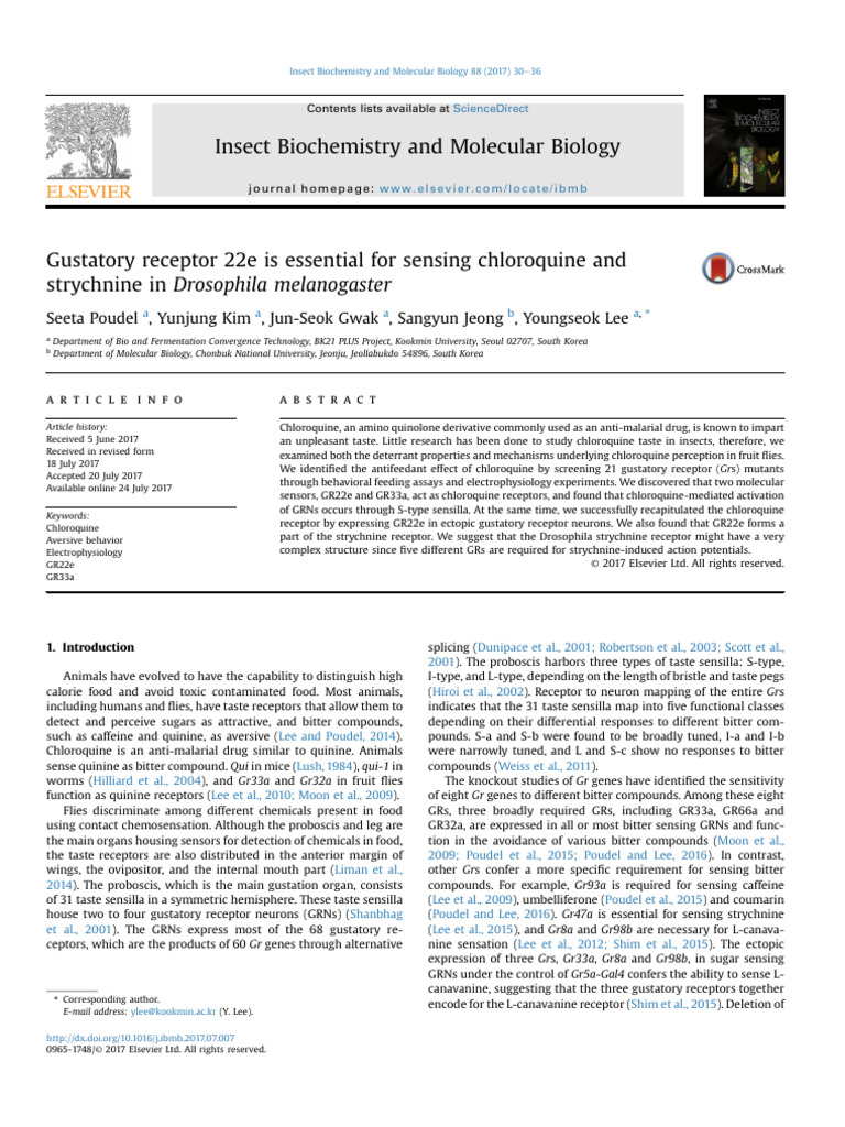 Gustatory Receptor 22e Is Essential For Sensing CH - 2017 - Insect ...