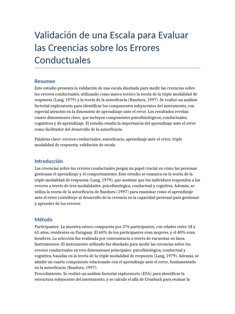 Validacion Escala Errores Conductuales Ampliado | PDF