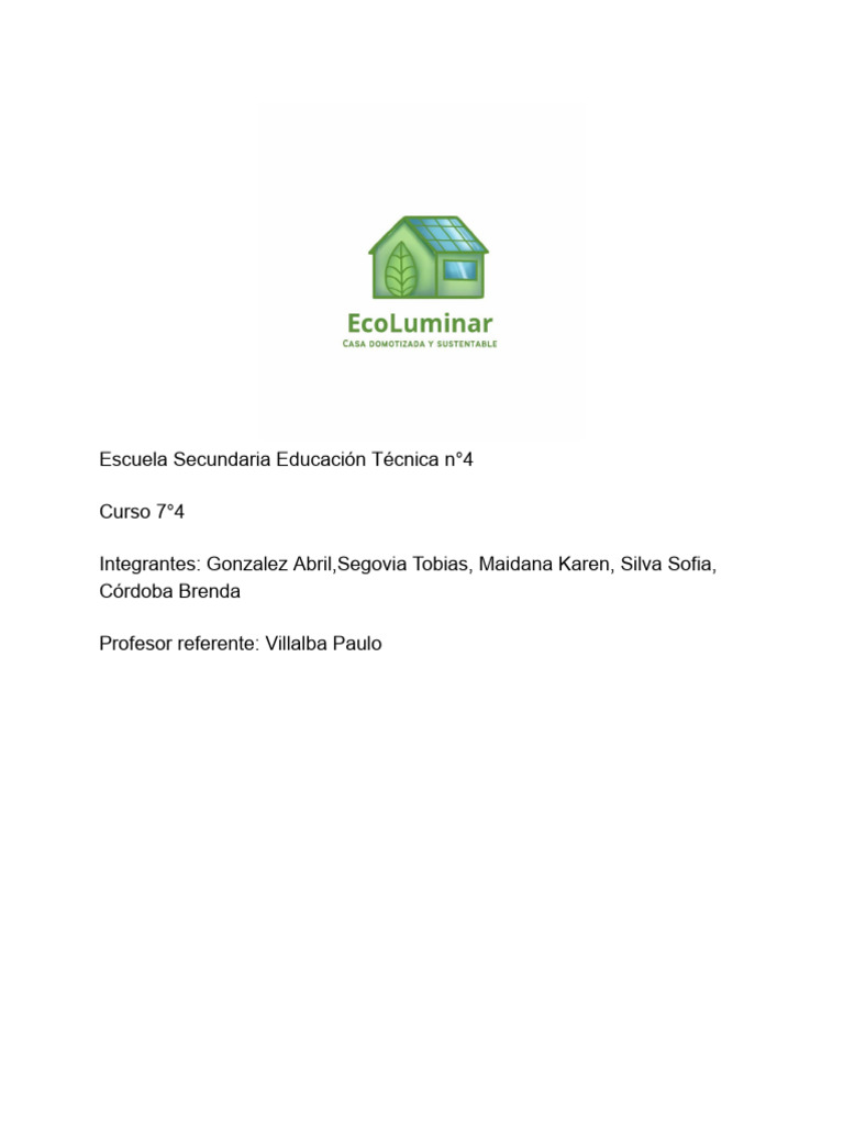 Informe técnico Proyecto Eco luminar Técnica 4-1 | PDF