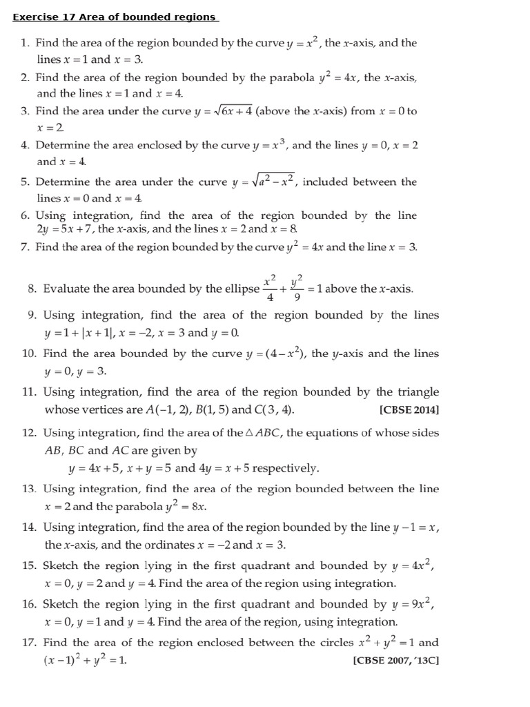 Area of bounded regions worksheet - 1 | PDF