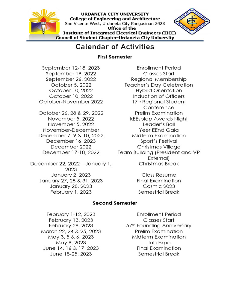 Calendar of Activities 2022 2023 | PDF