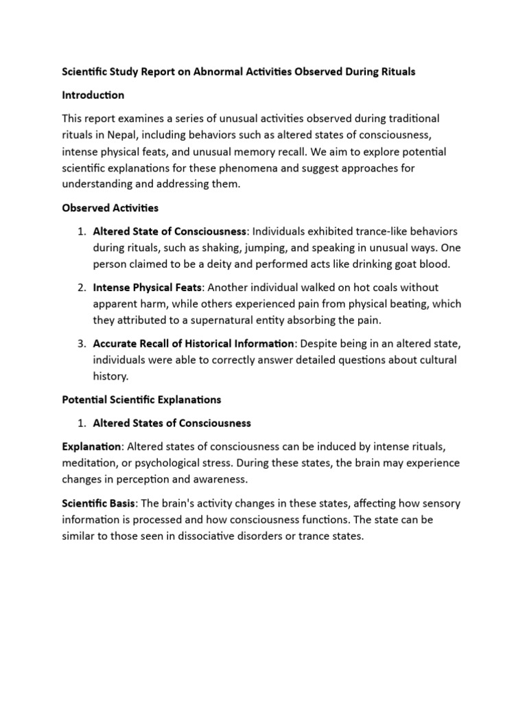 Scientific Study Report On Abnormal Activities Observed During Rituals ...