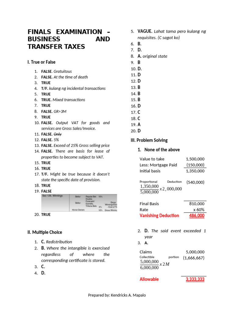 Finals Examination Batt With Ans Key | PDF