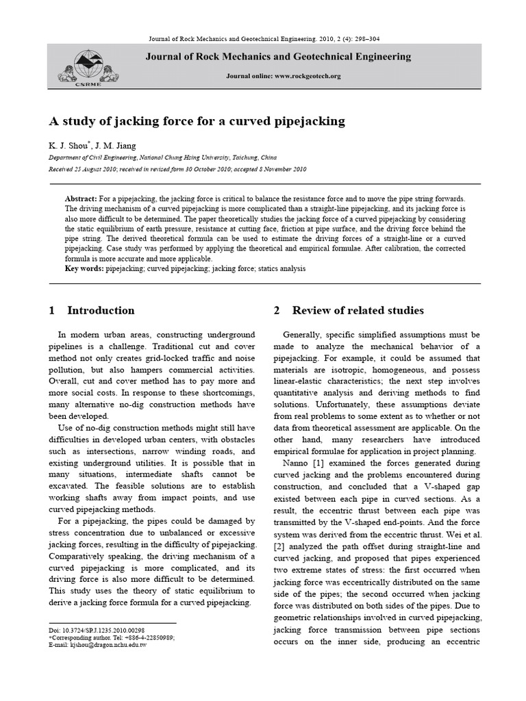 A Study of Jacking Force For A Curved Pipejacking | PDF | Force | Friction