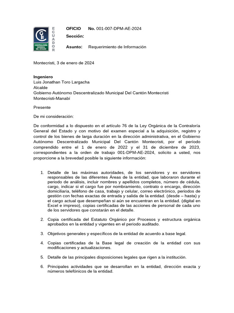 Oficio Solicitud de Informacion | PDF | Auditoría