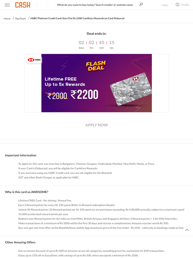HSBC Platinum Credit Card - Earn Flat Rs 2200 CashKaro Rewards On Card ...