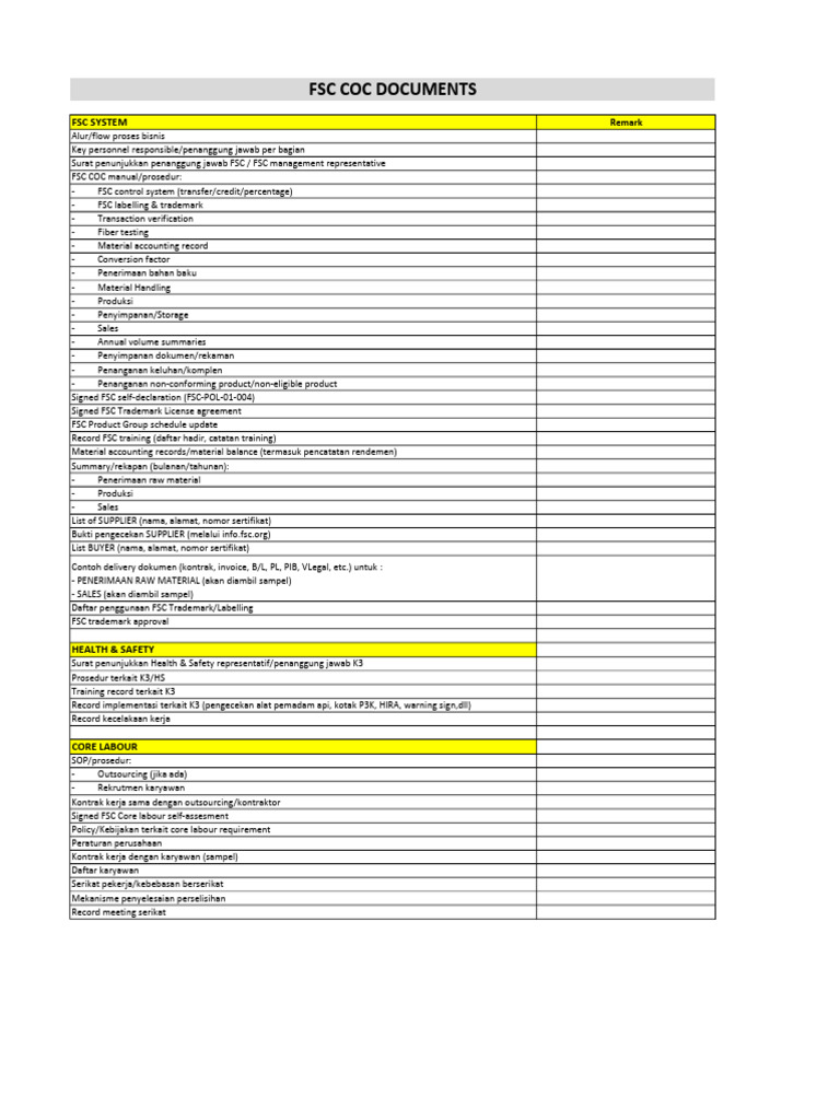 FSC COC Doc Request | PDF