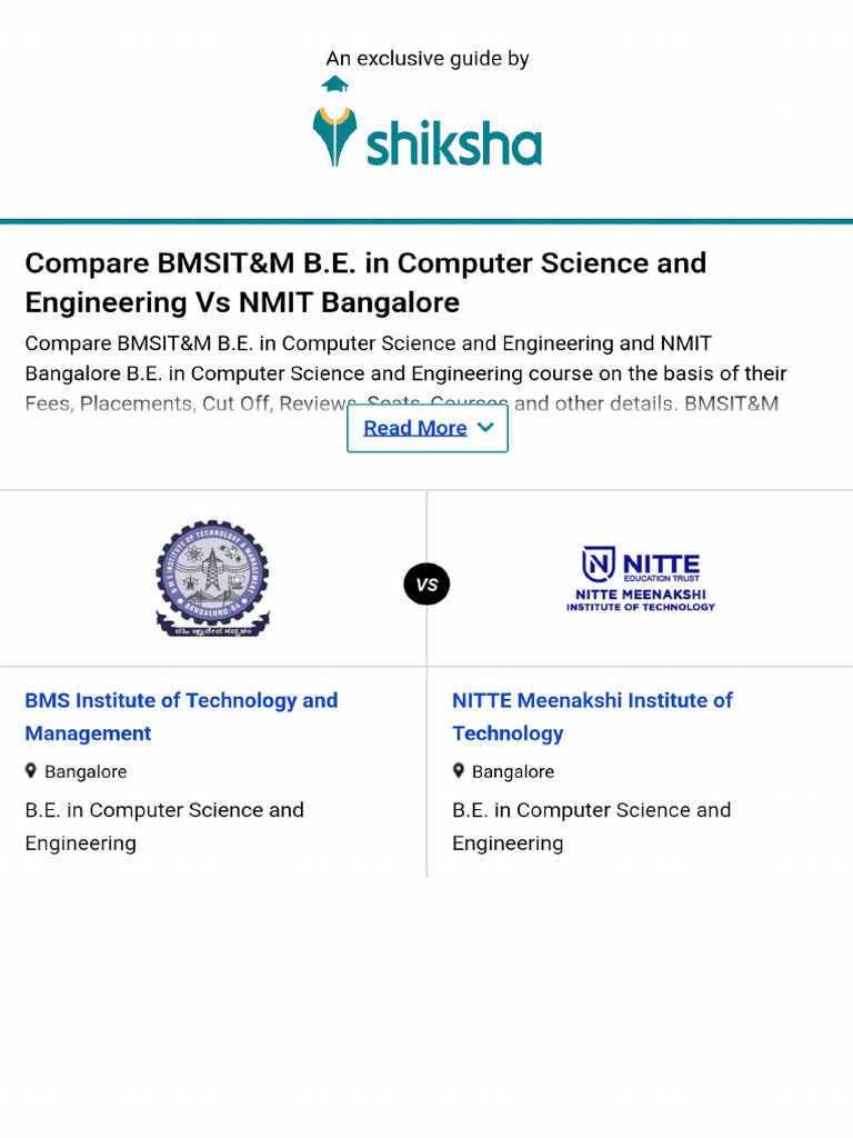 Compare Bmsitandm Vs Nmit Bangalore Id 234050 239404 | PDF