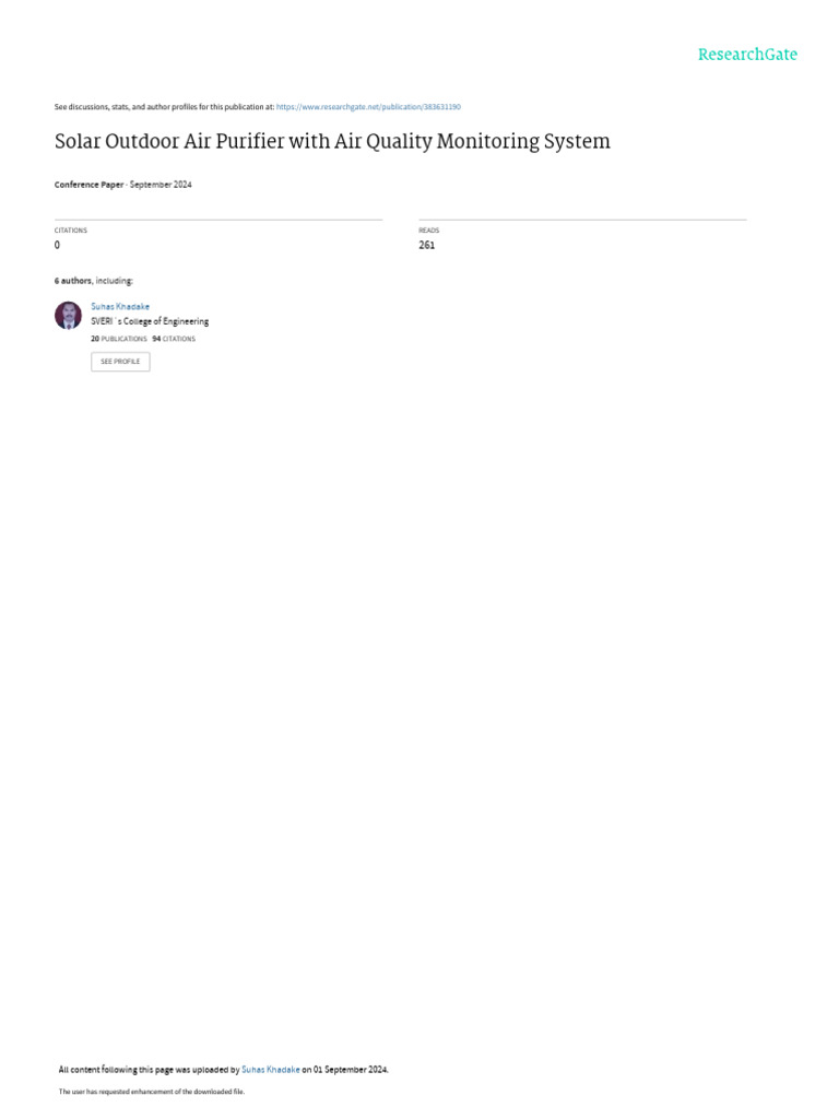 Solar Outdoor Air Purifierwith Air Quality Monitoring System | PDF