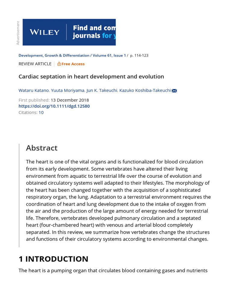 Cardiac septation in heart development and evolution - Katano - 2019 ...